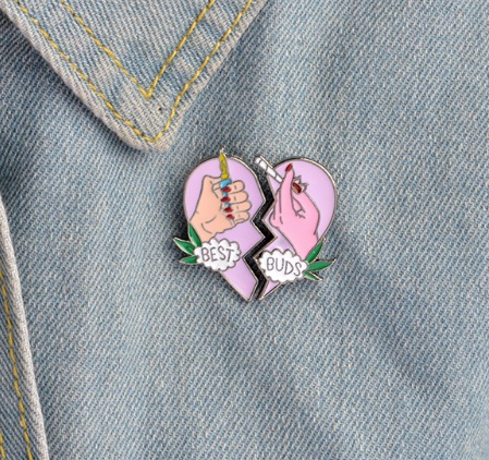 Best Buds Heart Pink Weed Badge Pin Set Of Two - Real Groovy