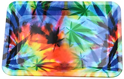 Weed Rolling Tray Metal - Colourful Leaves Marijuana - Real Groovy